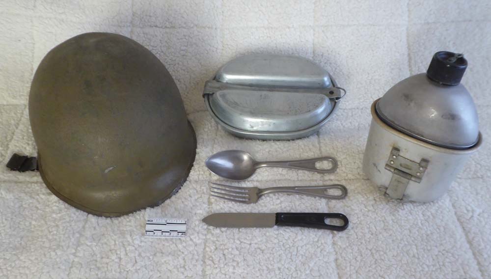 23-wwii-stainless-steel-canteen-and-cup-mess-kit-utensils-and-helmet ...